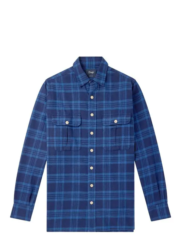 DRAKE'S Checked Cotton-flannel Shirt - Blue