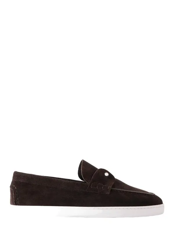 CHRISTIAN LOUBOUTIN Chambeliboat Embellished Suede Loafers - Brown