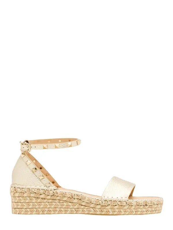 Valentino Garavani 55mm Rockstud Wedge Espadrille Sandals - Platino
