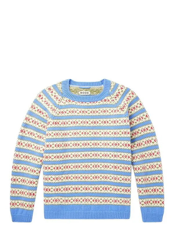 BODE Wedgewood Intarsia-knit Wool Sweater - Blue