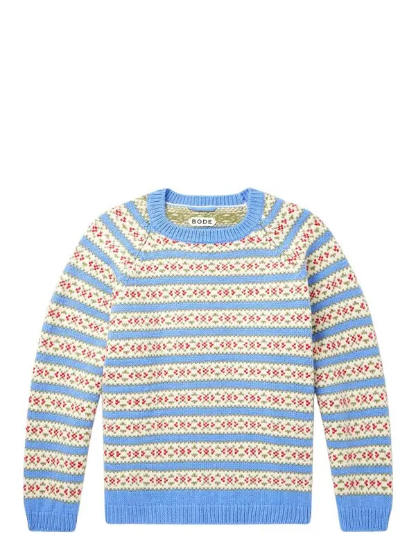 BODE Wedgewood Intarsia-knit Wool Sweater - Blue