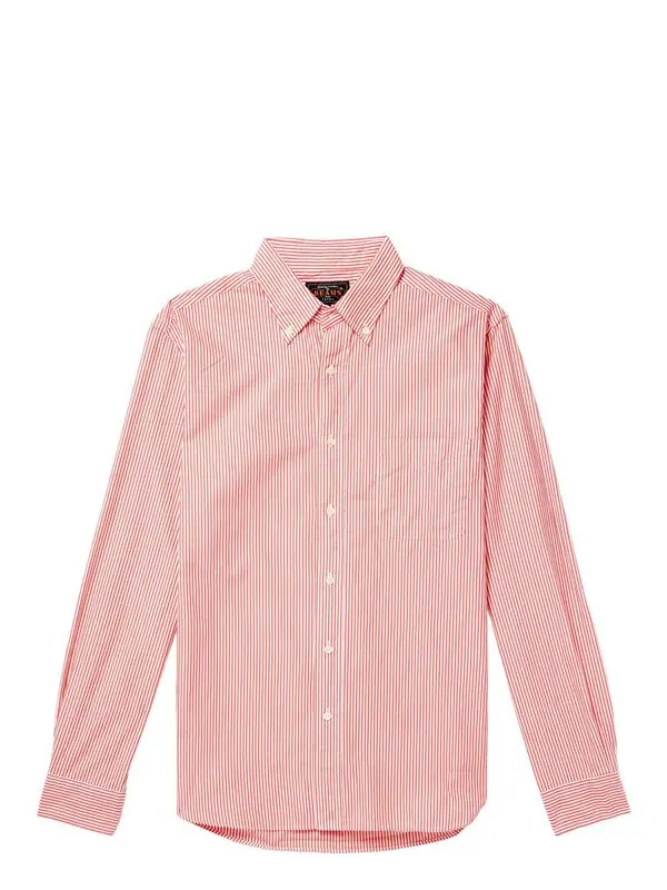 BEAMS Button-down Collar Striped Cotton Shirt - Red