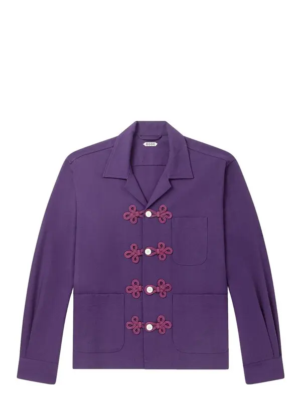 BODE Astor Trillium Camp-collar Embroidered Wool Shirt - Purple