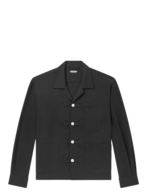 BODE Astor Trillium Camp-collar Embroidered Wool Shirt - Black