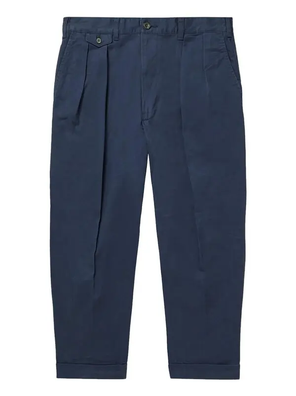 BEAMS Tapered Cropped Cotton-blend Twill Trousers - Blue