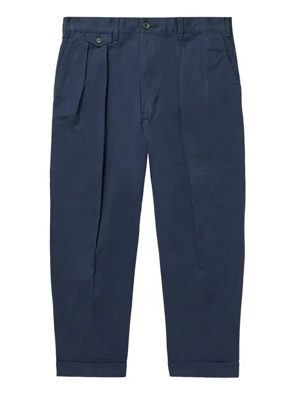 BEAMS Tapered Cropped Cotton-blend Twill Trousers - Blue