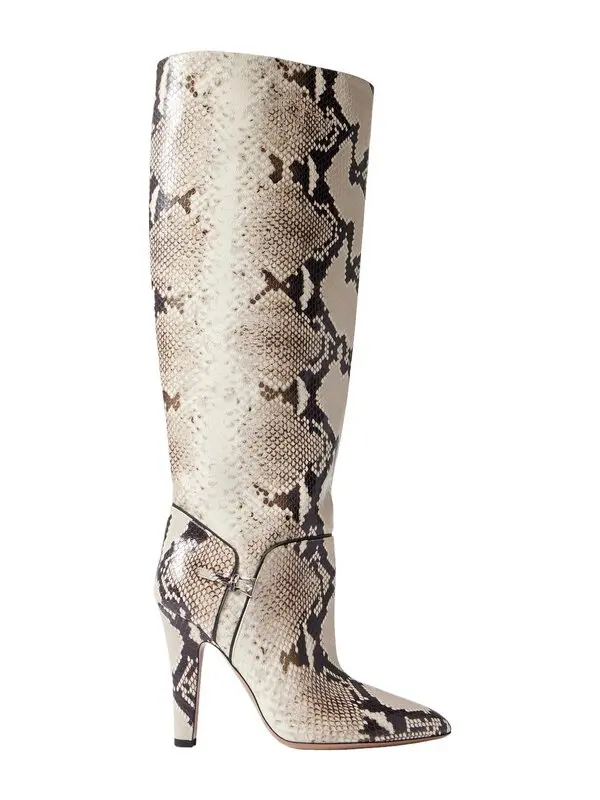 Paris Texas Elsa Buckled Snake-effect Knee Boots - Animal Print
