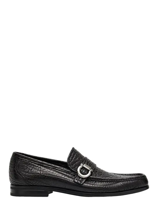 FERRAGAMO Grained Leather Moc-toe Loafers - Black