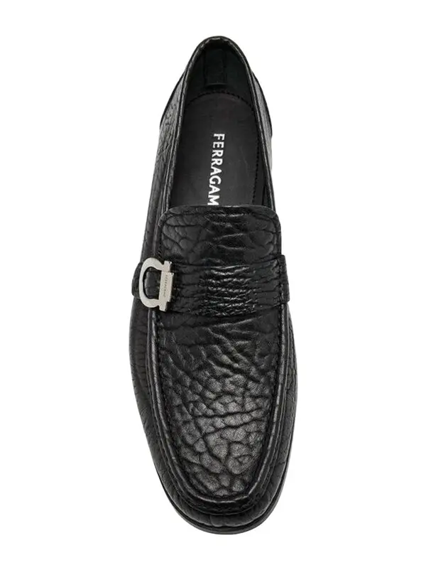 FERRAGAMO Grained Leather Moc-toe Loafers - Black
