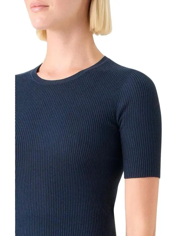 Akris Cotton Silk Ribbed Short-sleeve Sweater - Navy