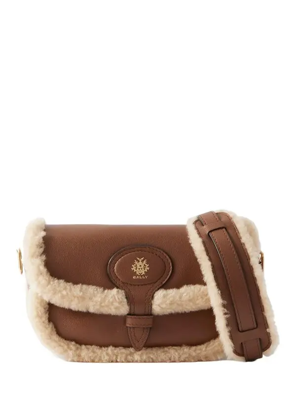 Bally Shearling-trimmed Leather Shoulder Bag - Brown