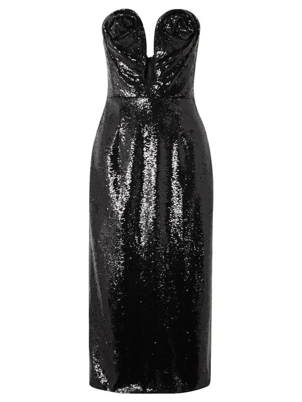 Carolina Herrera Strapless Sequined Tulle Midi Dress - Black