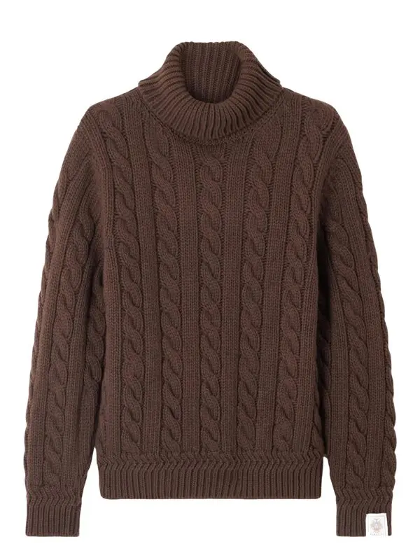 Bally Cable-knit Wool Turtleneck Sweater - Brown