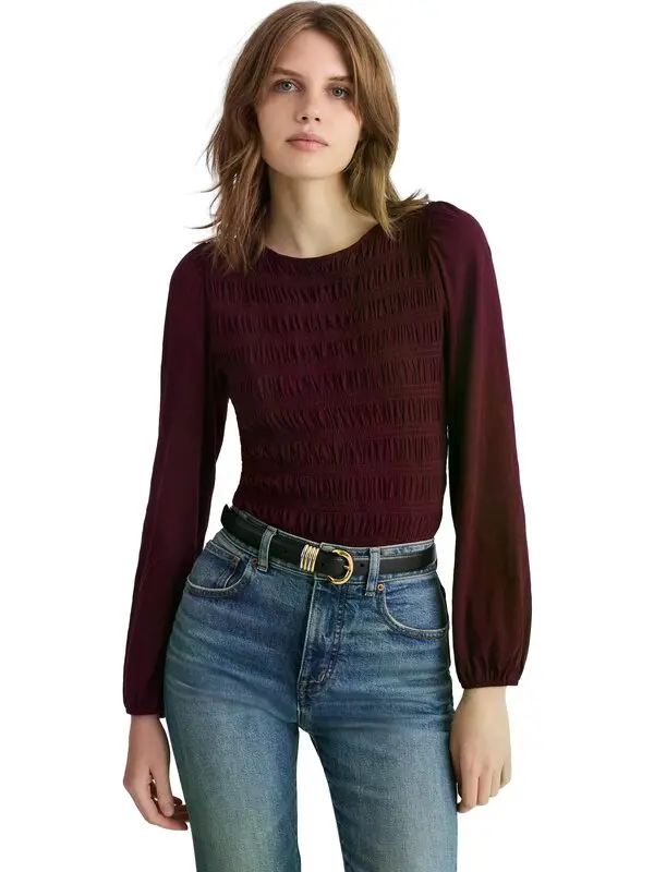 Madewell Smocked Boatneck Top - Dark Pomegranate