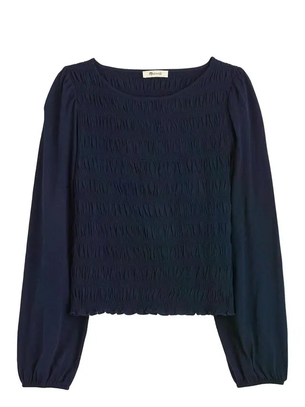 Madewell Smocked Boatneck Top - Midnight Navy
