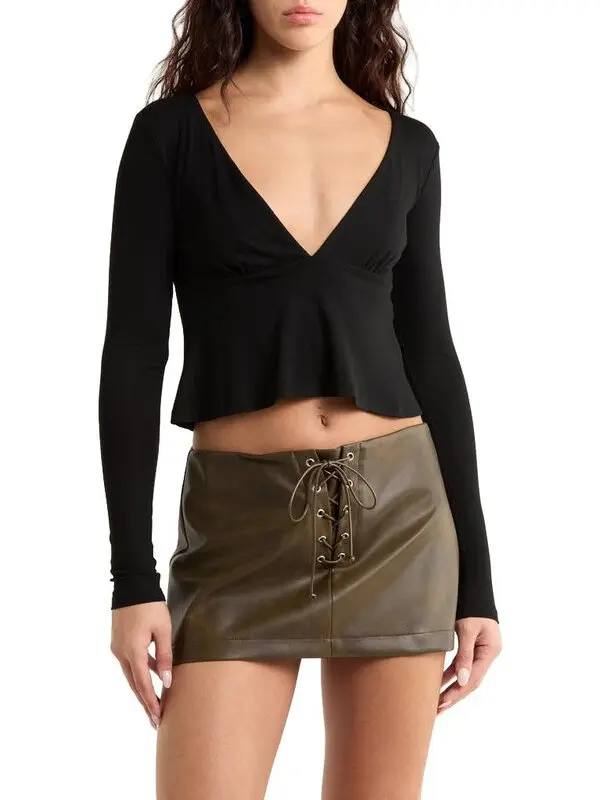 PACSUN Deep V Crop Top - Black