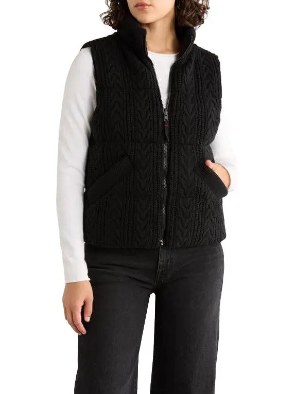 Marine Layer Alba Reversible Cable Knit Puffer Vest - Black