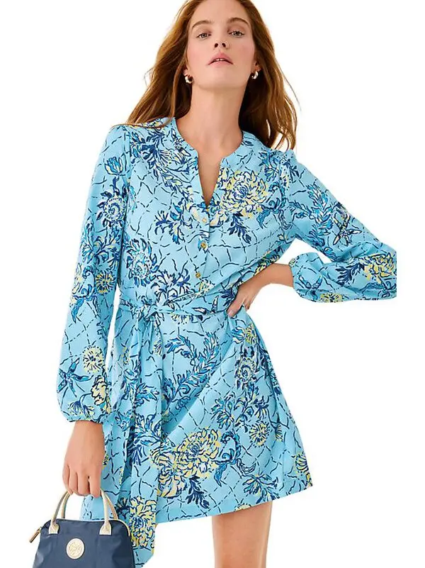Lilly Pulitzer® Upf 50+ Ensley Long Sleeve Dress - Bellevue Blue Breakers Beach