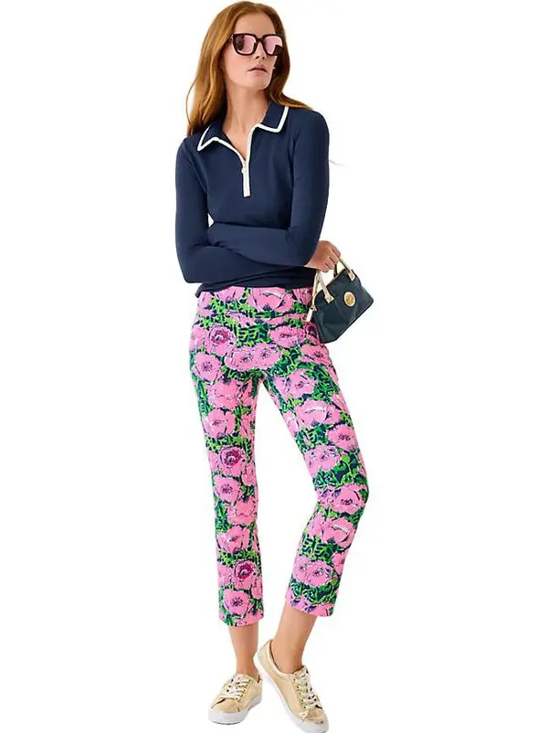 Lilly Pulitzer® Upf 50+ Luxletic 28" Corso Kick Flare Pant - Low Tide Navy Florrie Golf