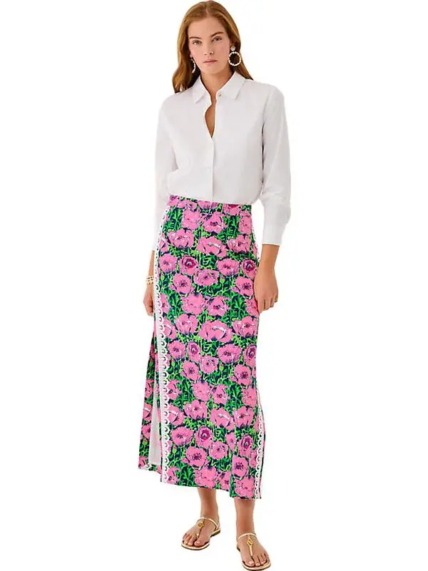 LILLY PULITZER Sanders Maxi Skirt - Low Tide Navy Florrie