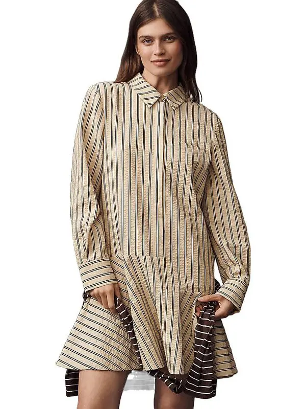 English Factory Long-sleeve Shirt Mini Dress - Neutral Pattern