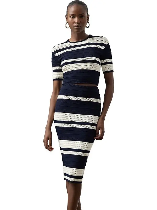 Ralph Lauren Ferris Striped Pencil Skirt - Icon Navy/lux Cream