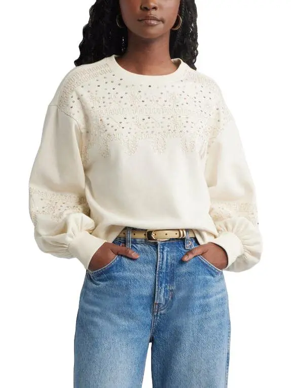 Treasure & Bond Sequin Embroidered Sweatshirt - Ivory Dove