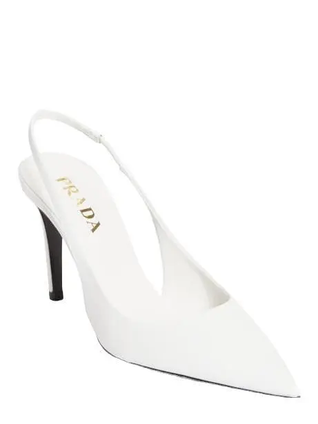 Prada Saffiano Leather Slingback Pump - Bianco