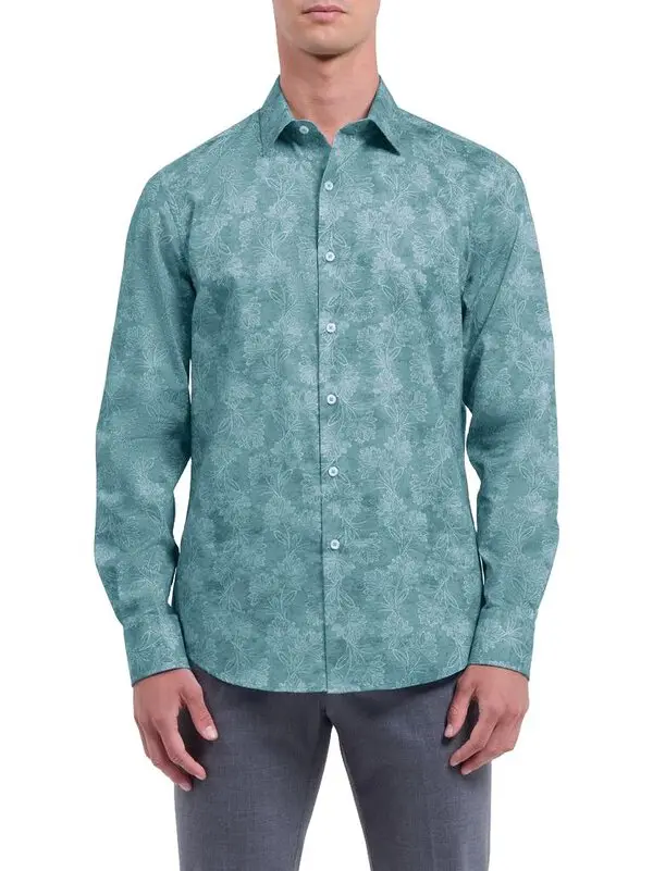 Bugatchi Julian Shaped Fit Floral Button-up Shirt - Seafoam