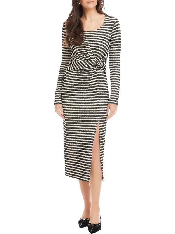 Fifteen Twenty Side Twist Long Sleeve Midi Dress - Stripe