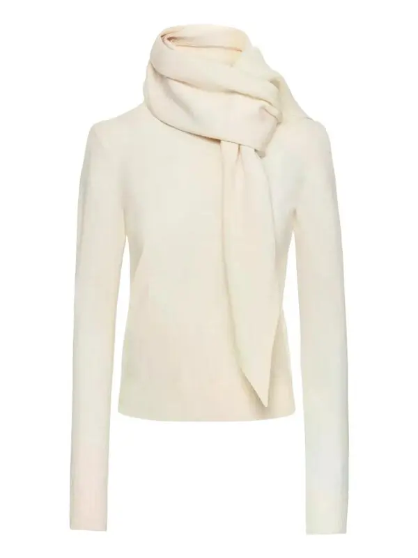 Oscar De La Renta Virgin Wool Scarf Sweater - Neutrals