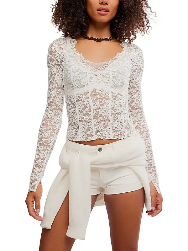 Free People Floral Lace Top - White