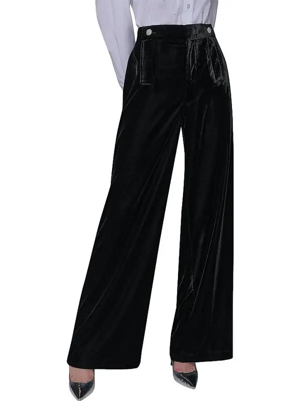 Karl Lagerfeld Paris Wide Leg Velvet Pants - Black