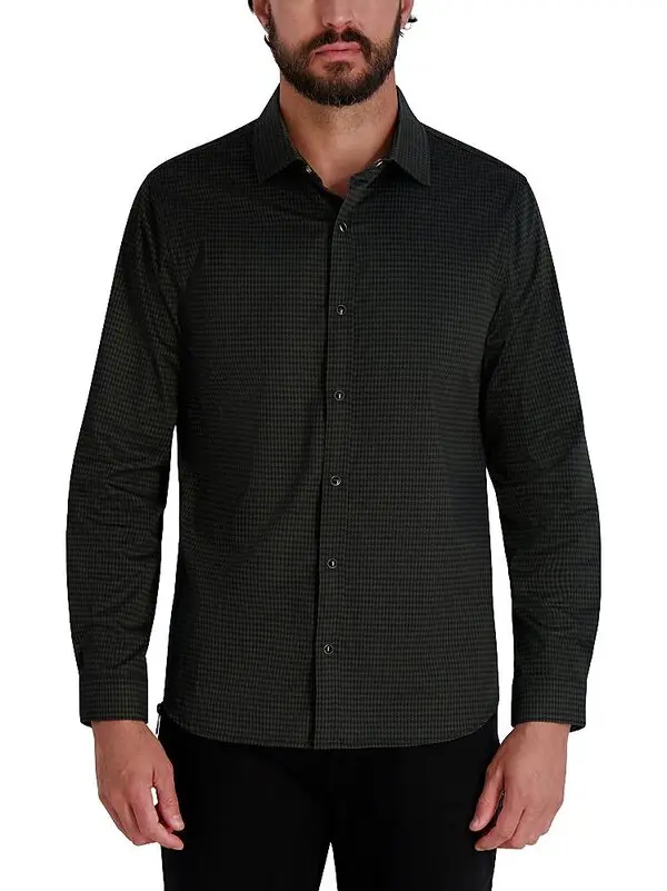 Karl Lagerfeld Paris Long Sleeve Printed Button Front Shirt - Forest Green