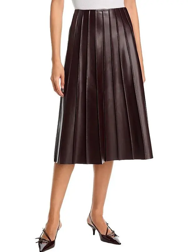 SIONI Faux Leather Piped Skirt - Dark Chocolate