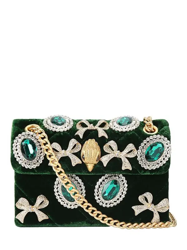 Kurt Geiger Kensington Mini Embellished Velvet Crossbody Bag - Dark Green