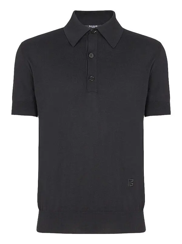 Balmain Ribbed Trim Knit Polo Shirt - Black/white