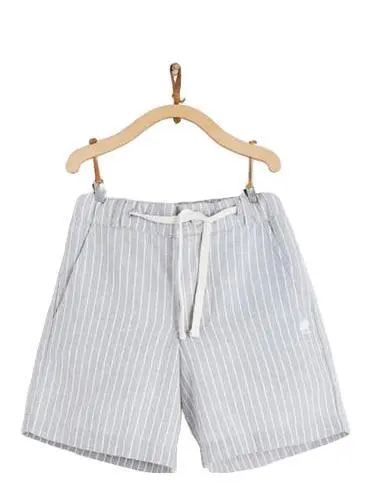 BABYCOTTONS Striped Linen Bermuda Shorts - Grey