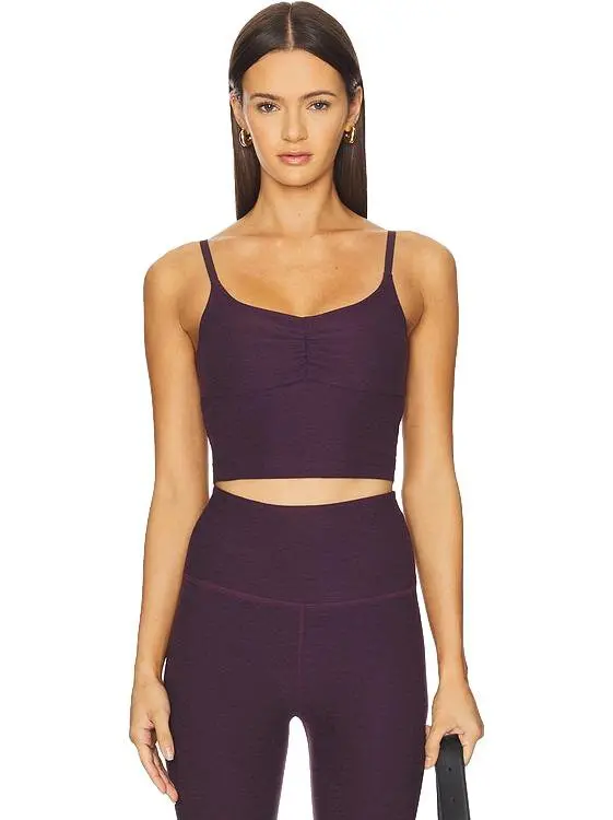 Beyond Yoga Spacedye Raised The Barre Shirred Cropped Tank Top - Eggplant Purple Heather