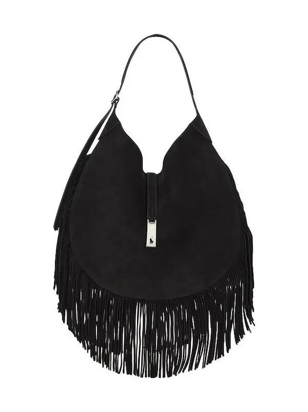 Polo Ralph Lauren Suede Fringe Shoulder Bag - Black