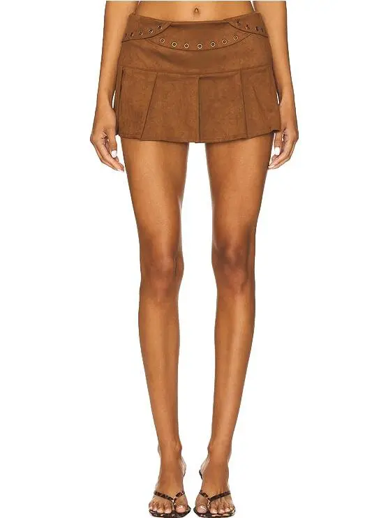ZEMETA Suede Box Pleat Mini Skirt - Brown