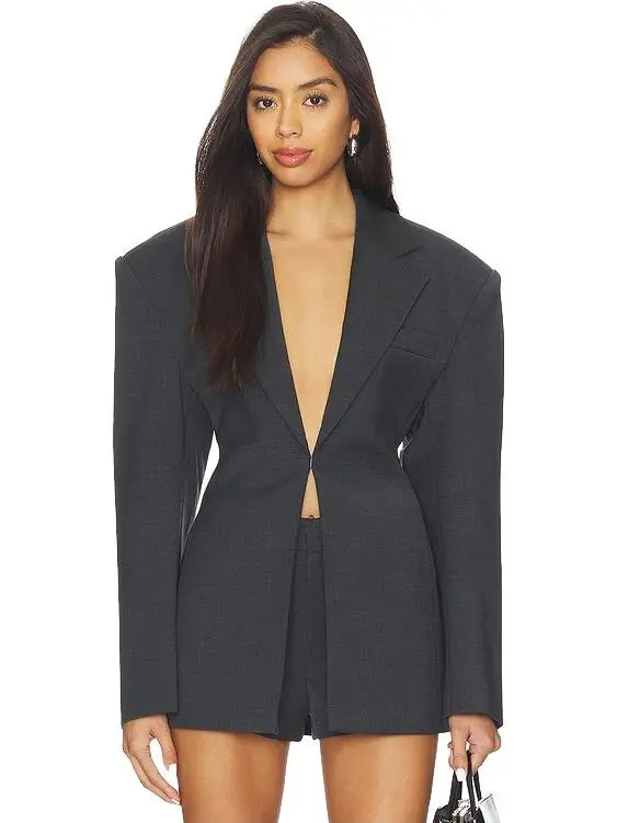Courtney Zheng Milena Scuba Wool Blazer - Dark Grey