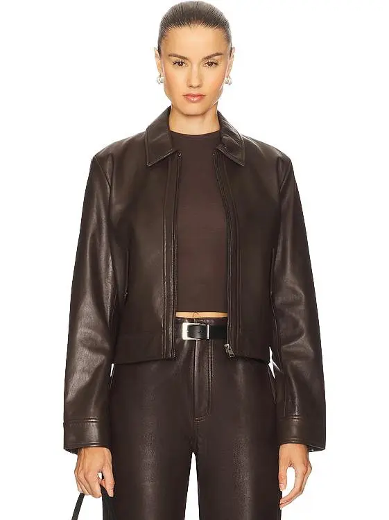 LAMARQUE Tess Leather Jacket - Dark Brown