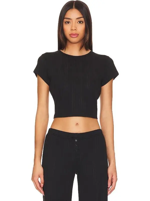 COU COU The Cropped Baby Tee - Black Pointelle