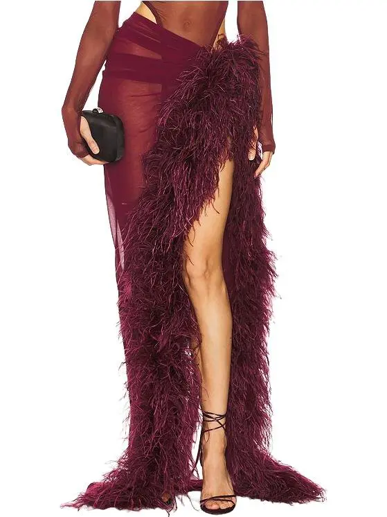 BRONX AND BRONCO Bella Feather Trim Skirt - Burgundy