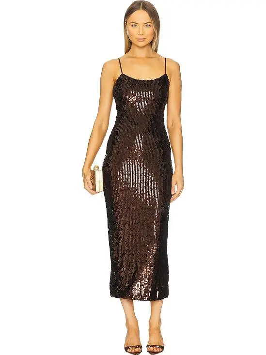 RUNAWAY THE LABEL Anette Sequin Midi Dress - Chocolate