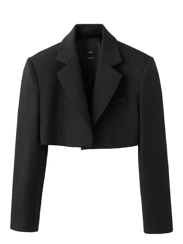 Mango X Kaia Gerber Wool Crop Blazer - Black