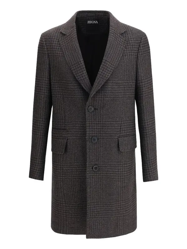 Zegna Prince Of Wales Wool Coat - Brown