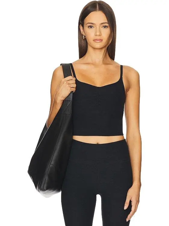Beyond Yoga Spacedye Raised The Barre Shirred Cropped Tank Top - Black