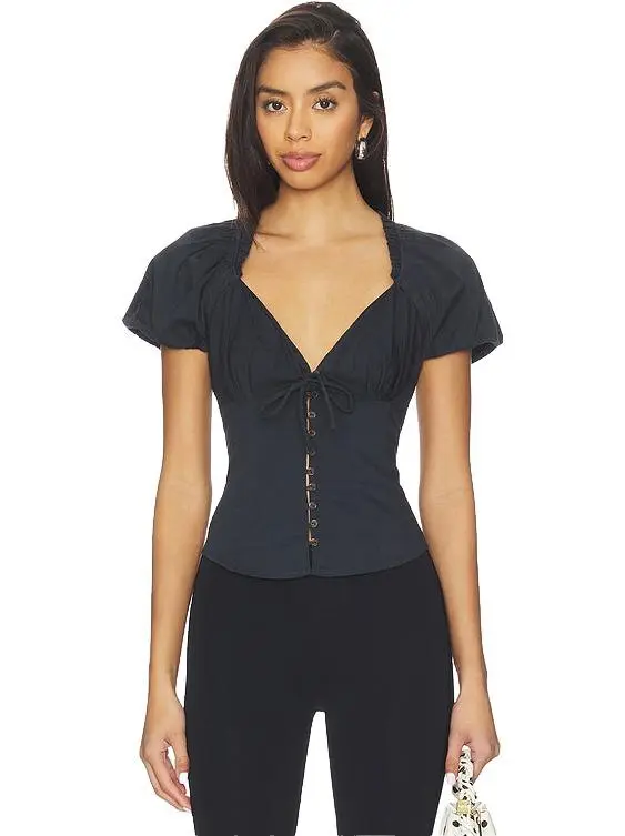 Free People Ruffled Trim Blouse - Black